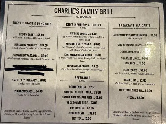 Charlie's Family Grill Menu | Hart, MI | Checkle