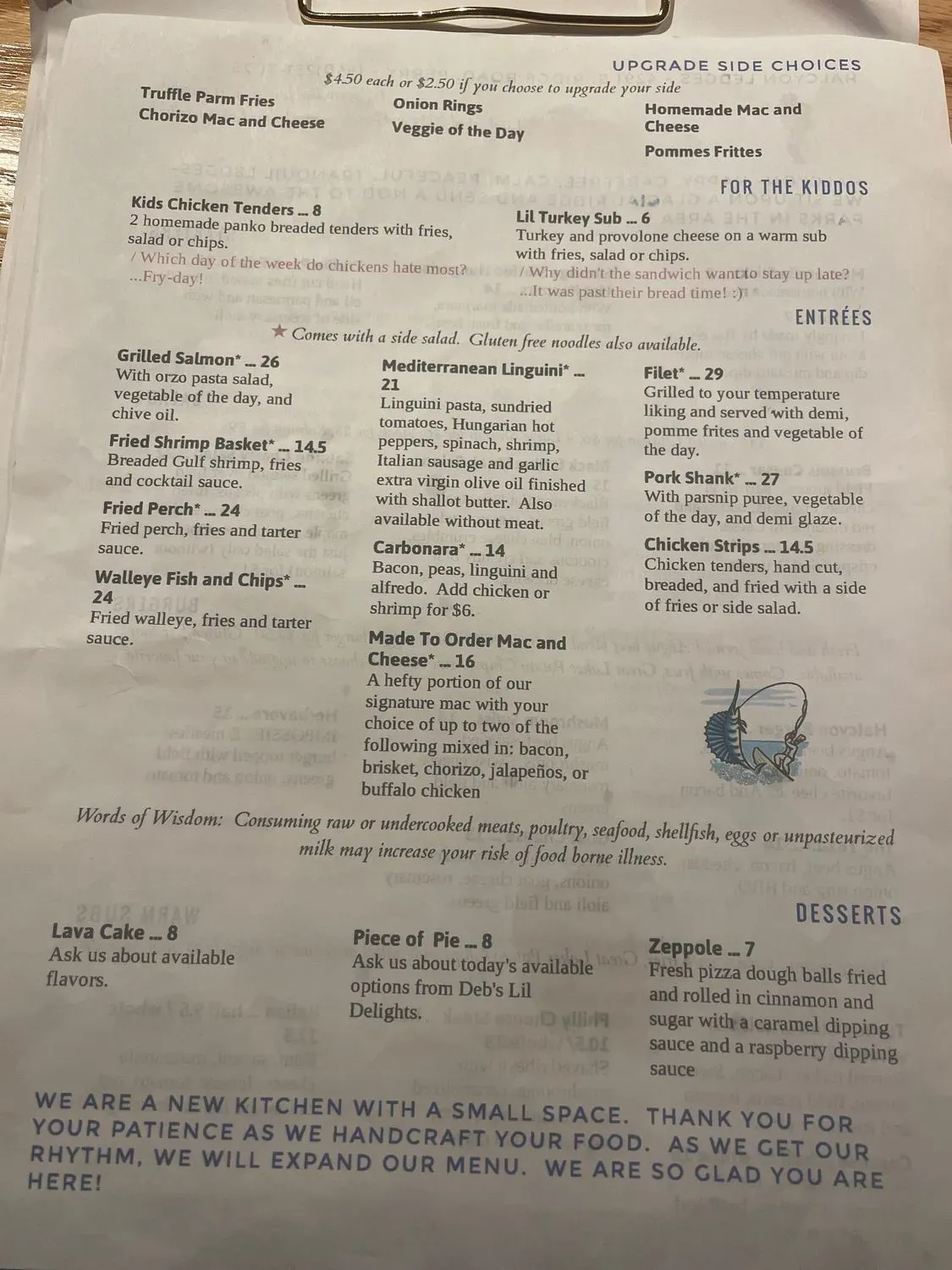 Halcyon Ledges Menu - Updated September 2025