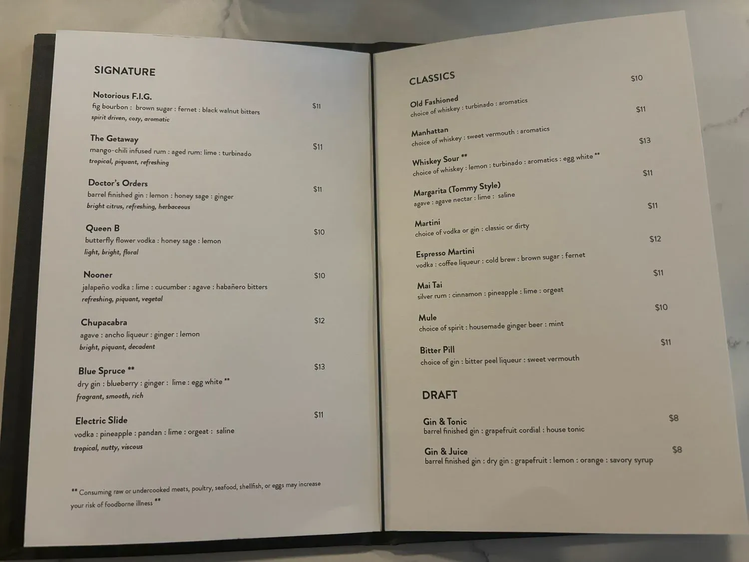 Eastern Kille Distillery Menu - Updated October 2025