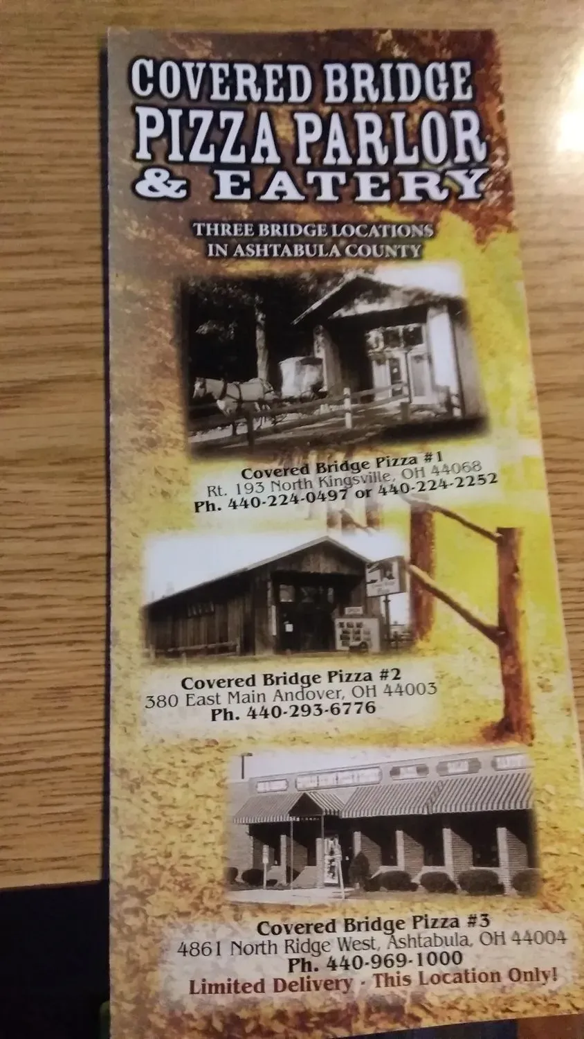 Covered Bridge Pizza Parlor Menu - Updated November 2025