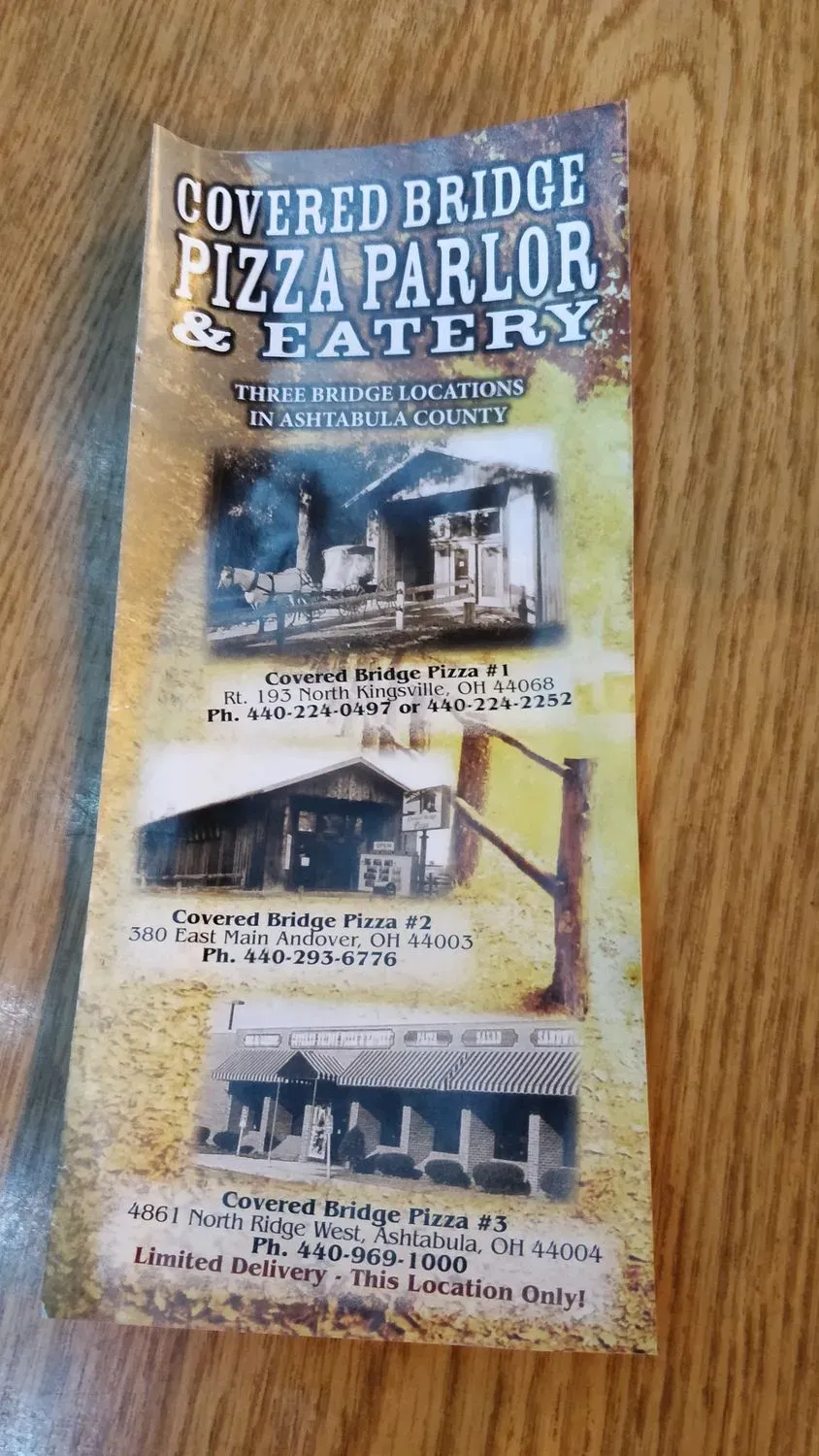 Covered Bridge Pizza Parlor Menu - Updated November 2025