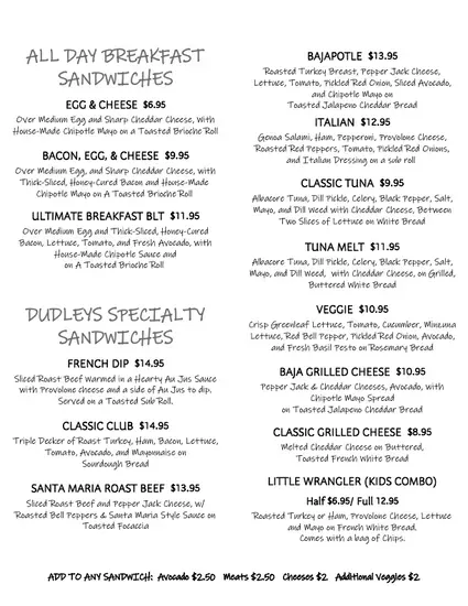 Dudley's Famous Bakery and Cafe Menu | Santa Ysabel, CA | Checkle