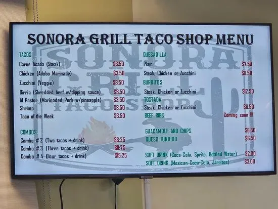 Sonora Grill Taco Shop Menu | Bloomingdale, GA | Checkle