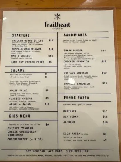 Trailhead Restaurant Menu | Glen Spey, NY | Checkle