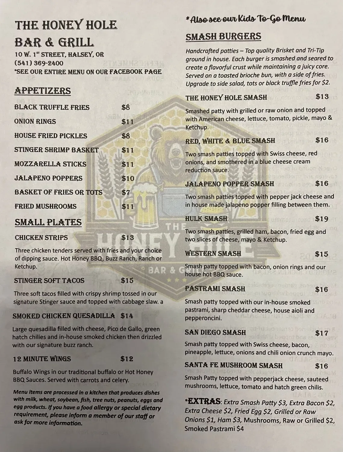 The Honey Hole Bar & Grill Menu - Updated November 2025