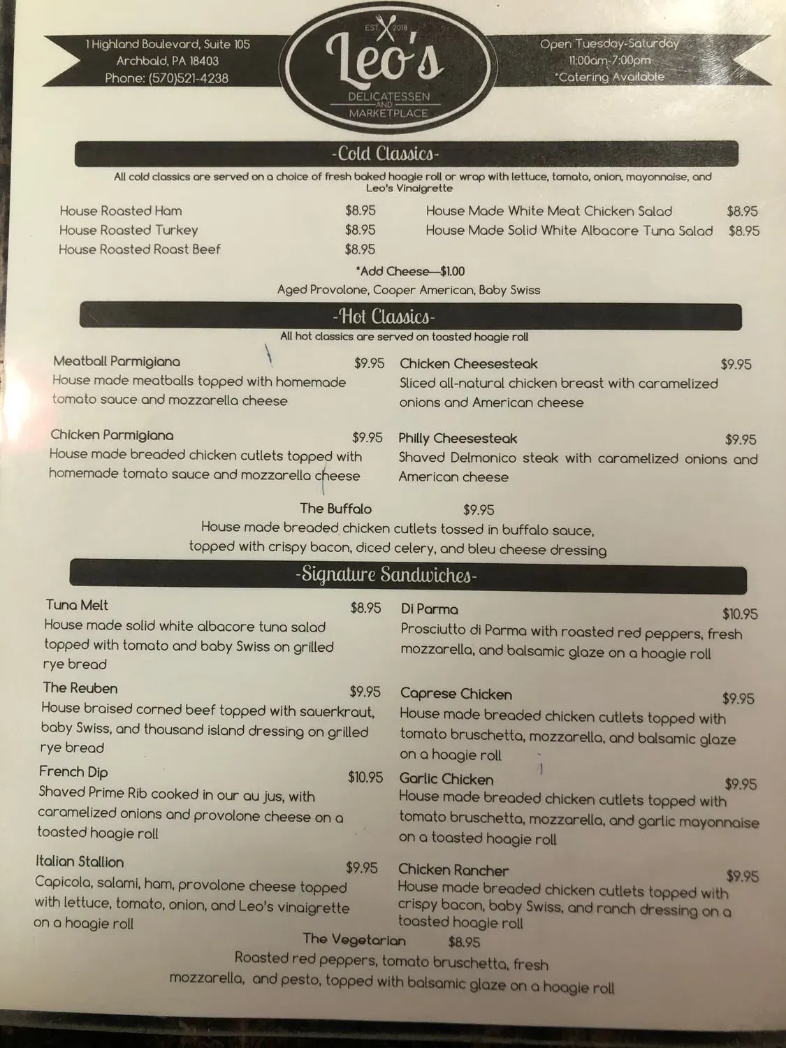 Leo's Delicatessen and Marketplace Menu - Updated November 2025