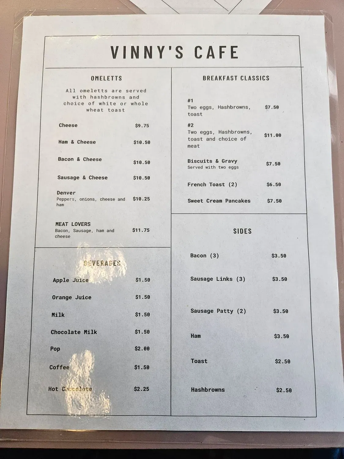 Vinny's cafe Menu - Updated November 2025