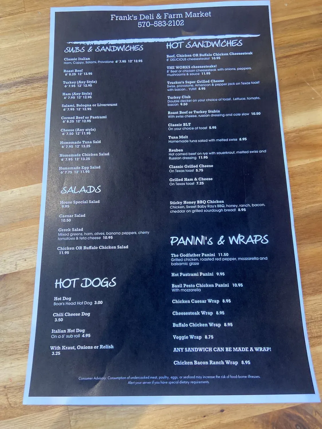 Franks Deli & Farm Market Menu - Updated November 2025