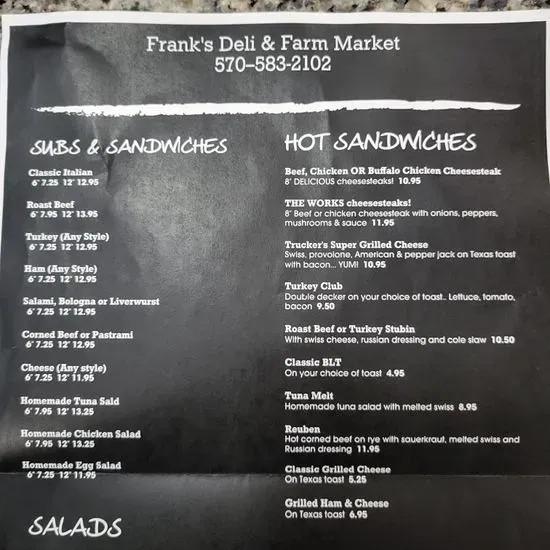 Franks Deli & Farm Market Menu | Mt Bethel, PA | Checkle