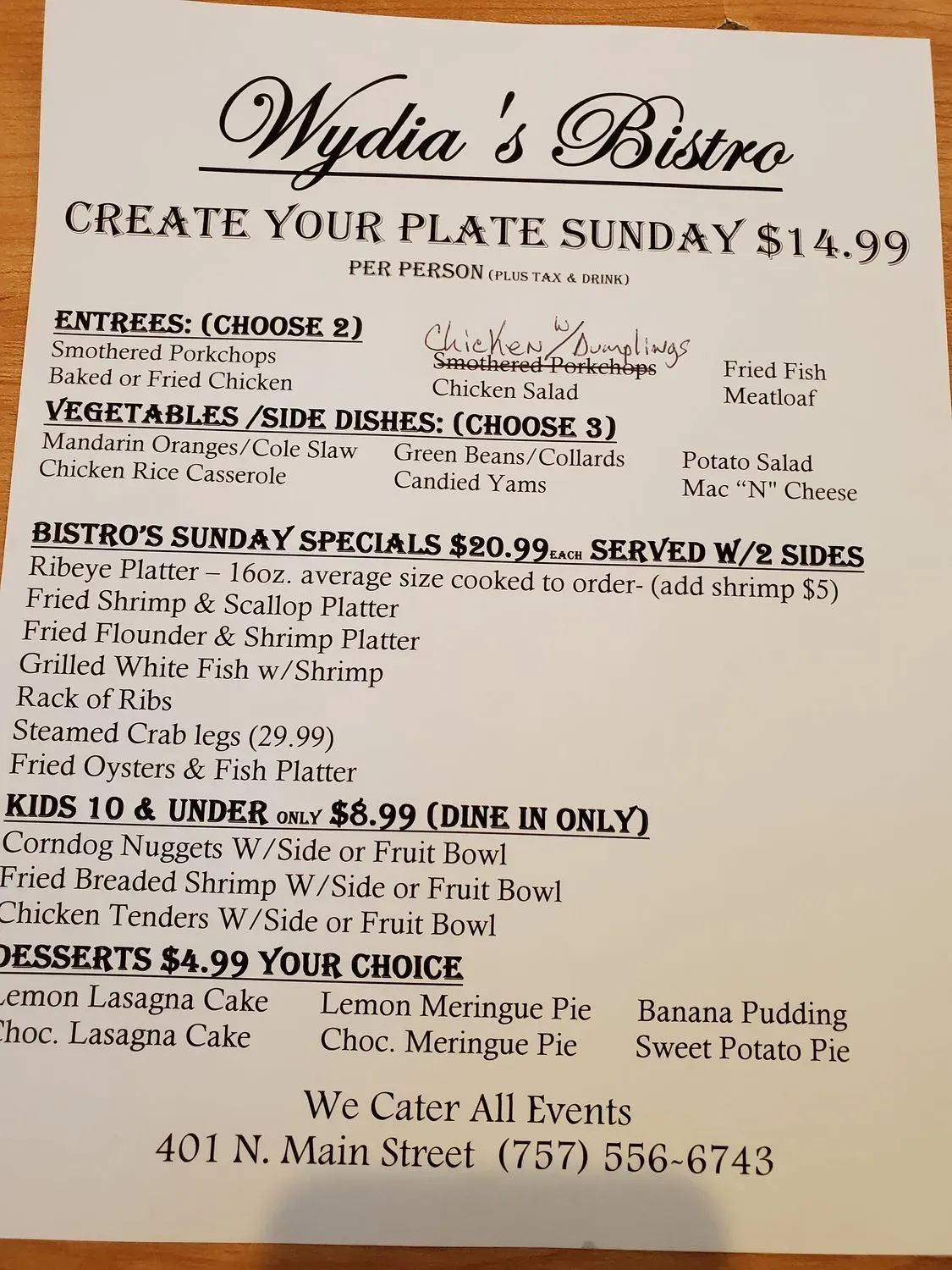 Wydia's Seafood and Steakhouse Menu - Updated November 2025