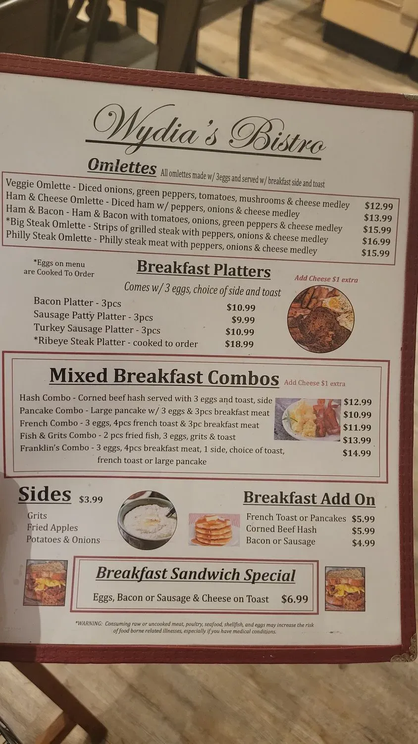Wydia's Seafood and Steakhouse Menu - Updated November 2025