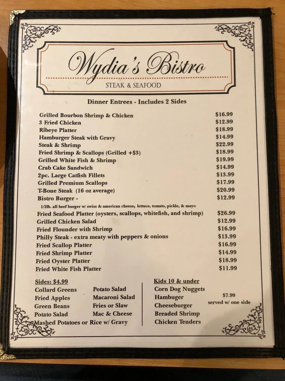 Wydia's Seafood and Steakhouse Menu - Updated November 2025