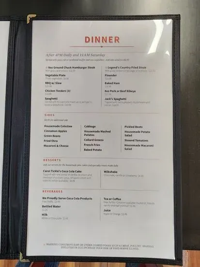 The Tickles Table Menu | Ringgold, VA | Checkle