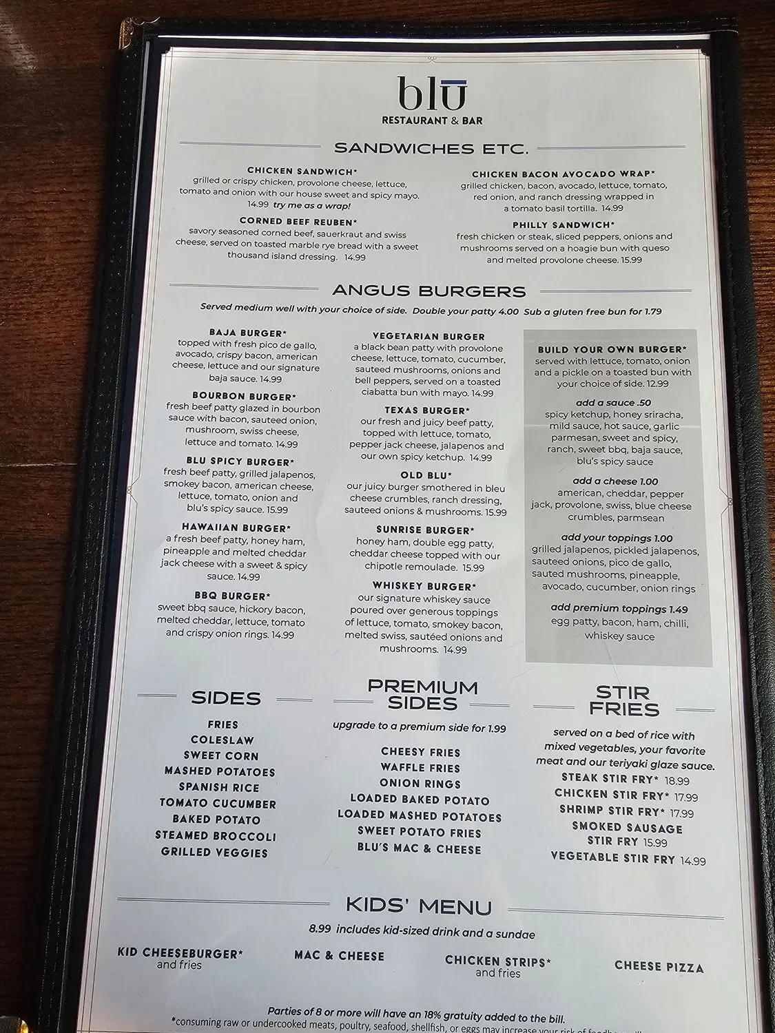 Blu Restaurant & Bar Menu - Updated November 2025