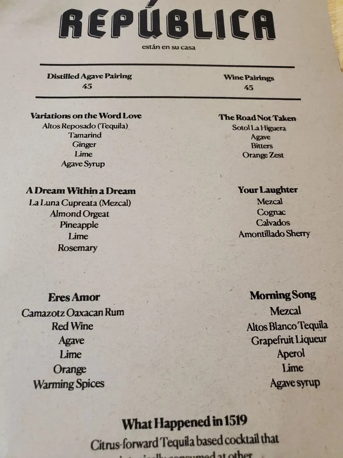 República Menu - Updated November 2025
