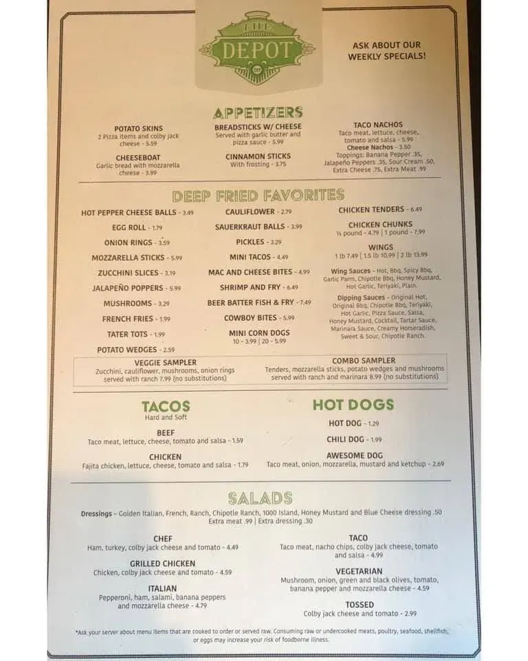 Depot Pizza Menu - Updated November 2025