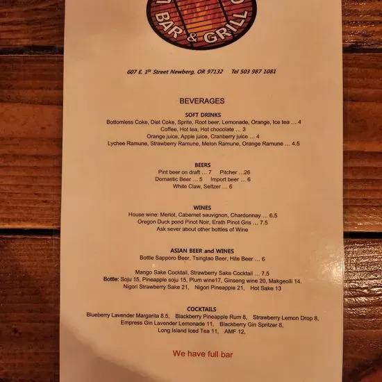 Vineyard Bar and Grill Menu | Newberg, OR | Checkle