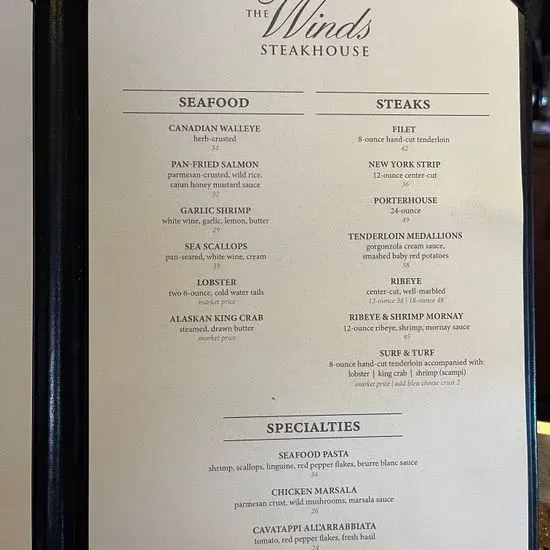Winds Steakhouse Menu | Hinckley, MN | Checkle