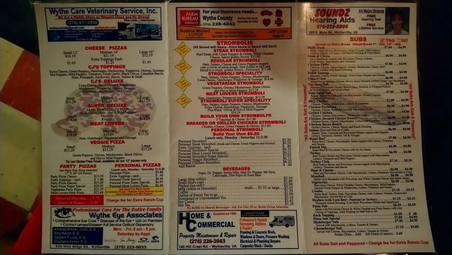 CJ's Pizza & Subs Menu - Updated November 2025