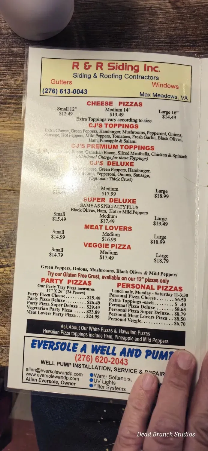 CJ's Pizza & Subs Menu - Updated November 2025