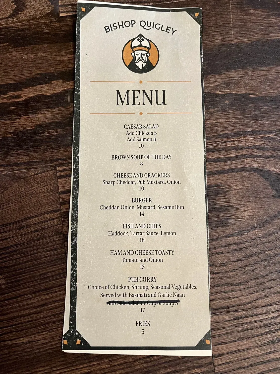 Bishop Quigley Menu - Updated November 2025
