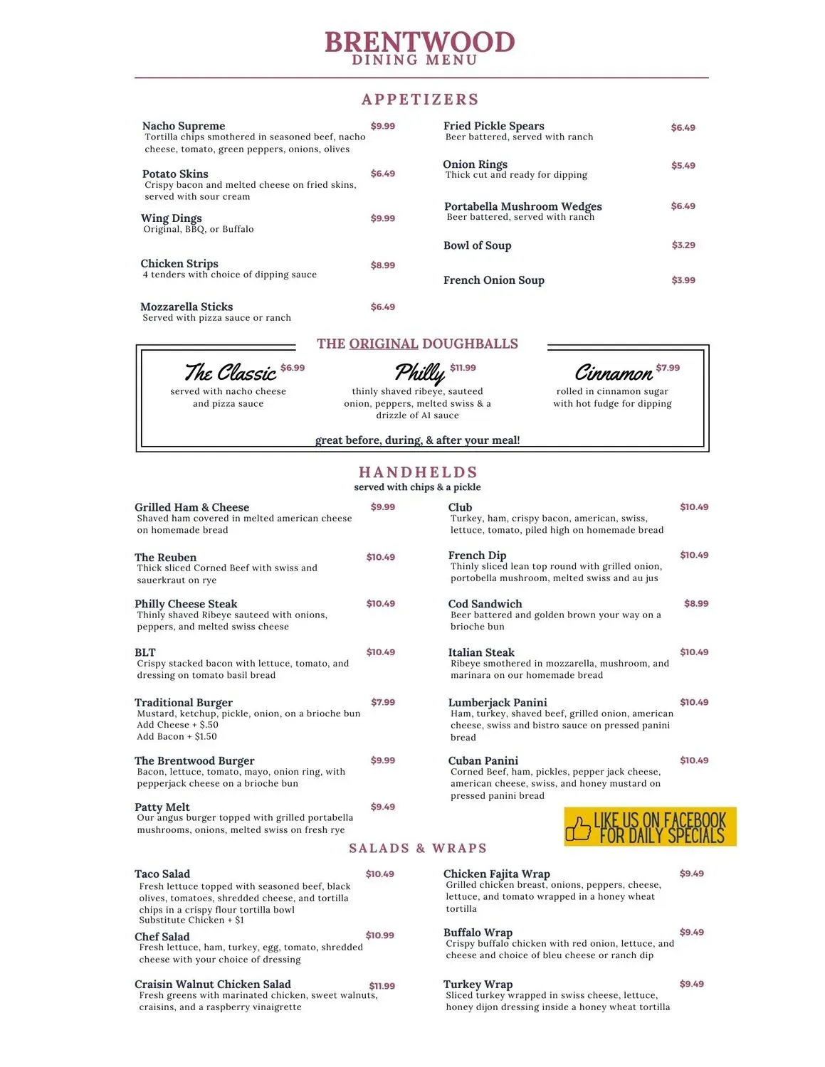 Brentwood Dining & Event Center Menu - Updated November 2025