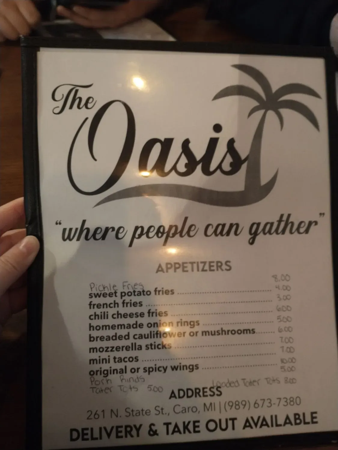 The Oasis Menu - Updated November 2025