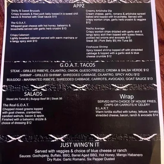 The GOAT Pub and Grill Menu | Rockford, IL | Checkle