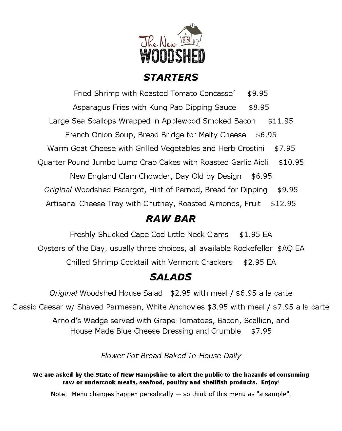 The Woodshed Restaurant Menu - Updated October 2025