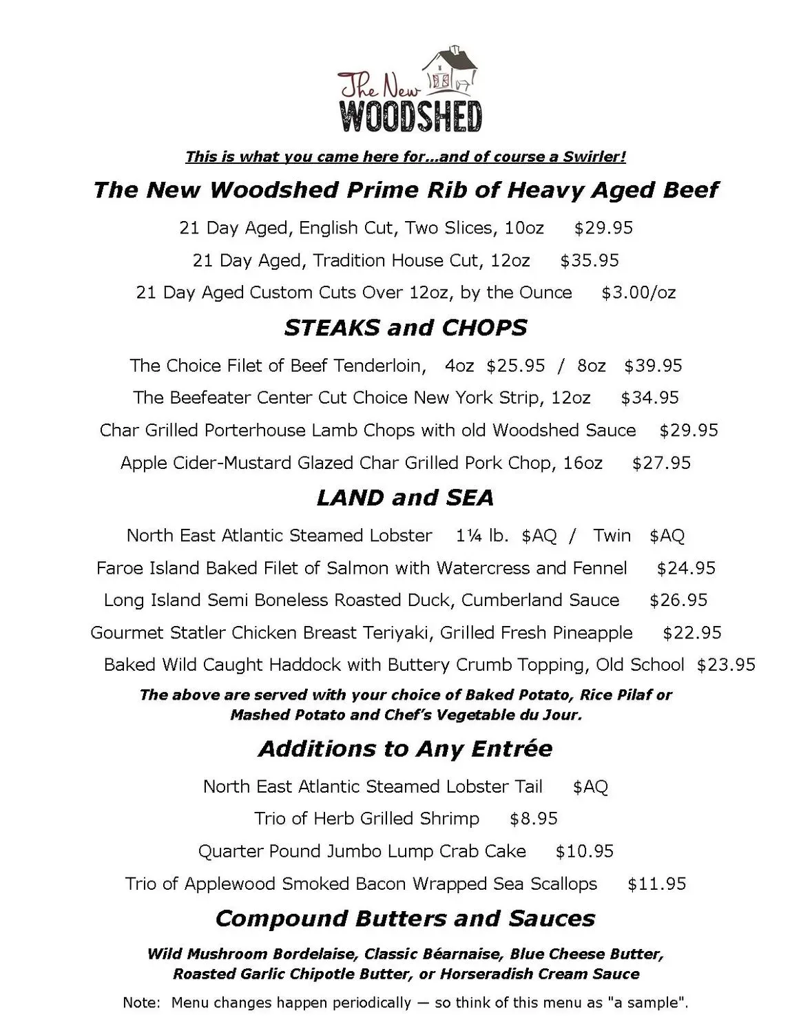 The Woodshed Restaurant Menu - Updated October 2025