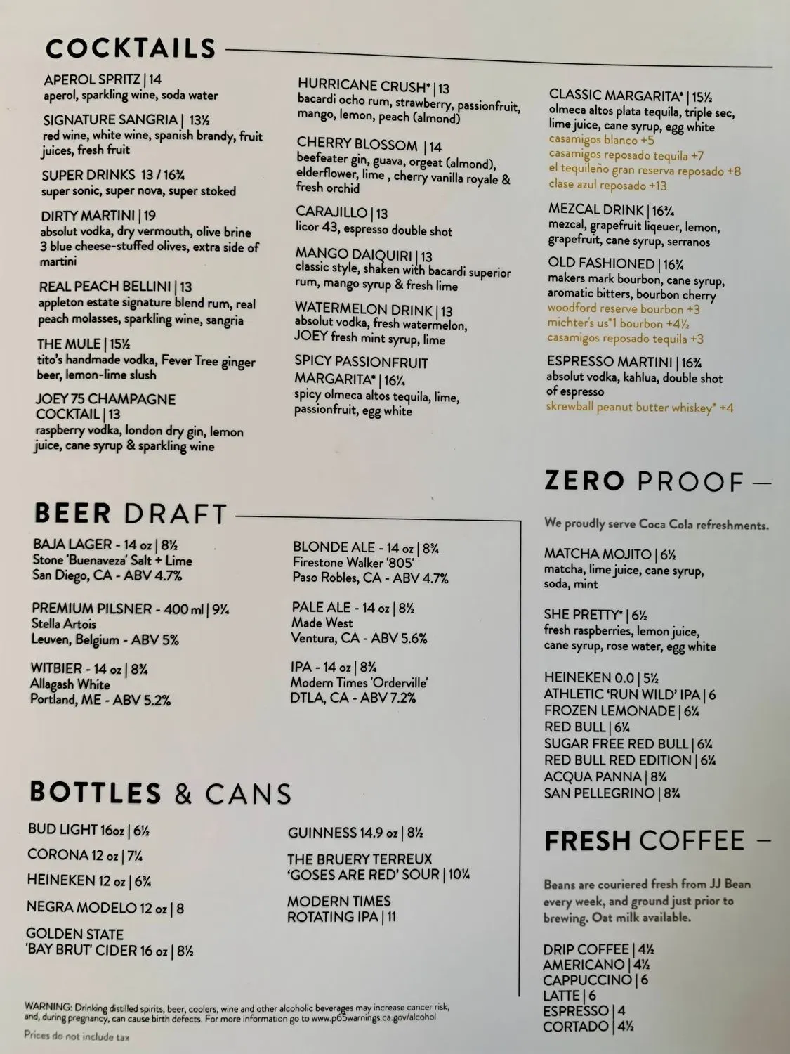 JOEY Woodland Hills Menu | Woodland Hills, CA | Checkle