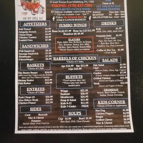 The Redneck Bar & Grill, LLC Menu | Middleburg, PA | Checkle
