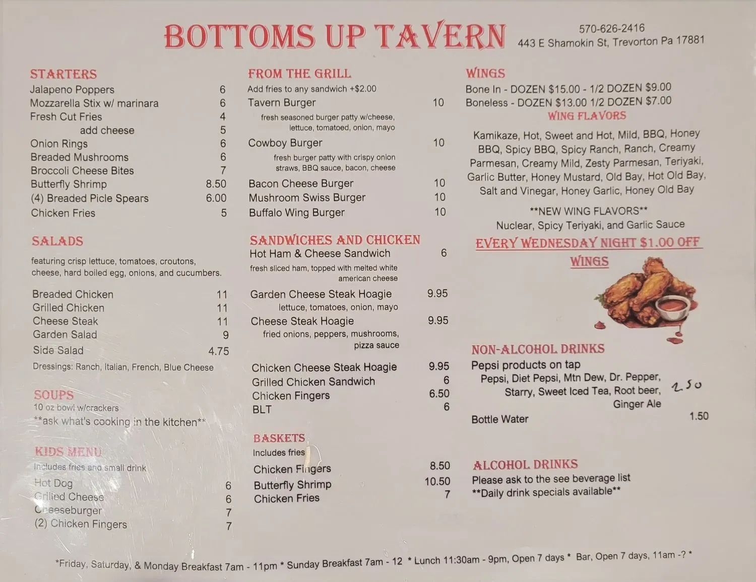 Bottoms Up Menu - Updated November 2025