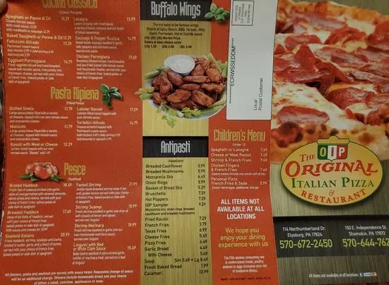 The Original Italian Pizza & Restaurant Menu | Shamokin, PA | Checkle