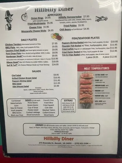 Hillbilly Diner Menu | Bassett, VA | Checkle