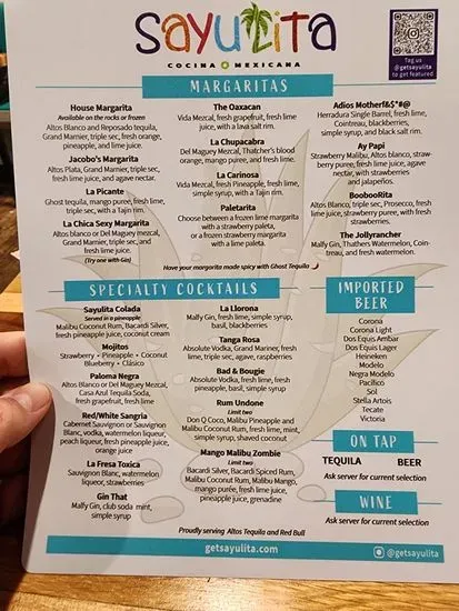 Sayulita Cocina Mexicana Menu | Milford Charter Twp, MI | Checkle