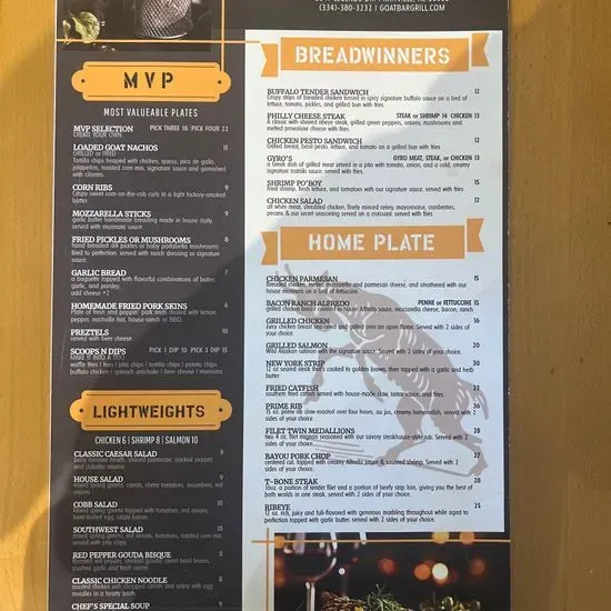 The GOAT Bar and Grill Menu | Prattville, AL | Checkle