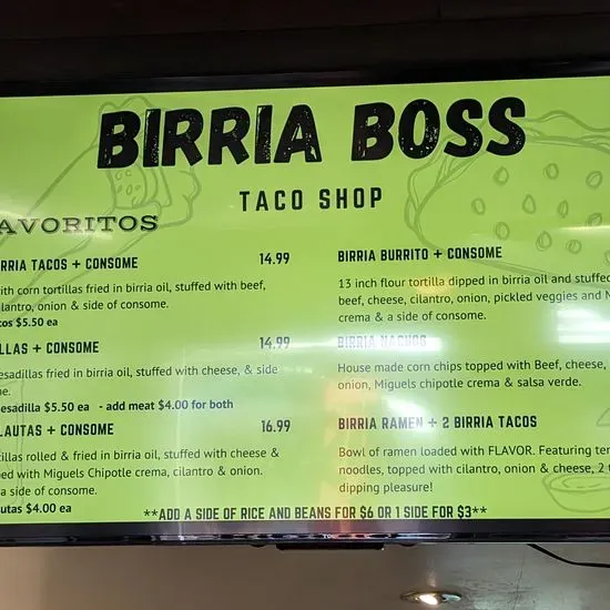 Big Island Birria Boss Menu | Honomu, HI | Checkle