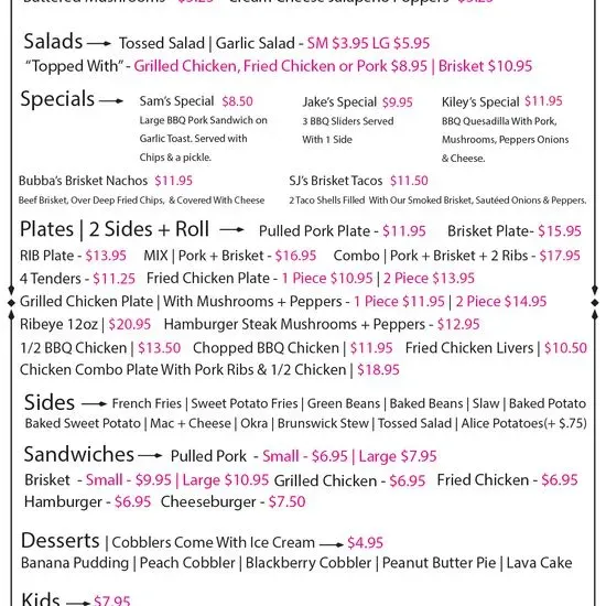 The Pink Pig Menu | Cherry Log, GA | Checkle