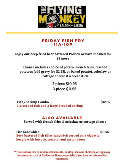 The Flying Monkey Saloon & Eatery Menu | Barron, WI | Checkle