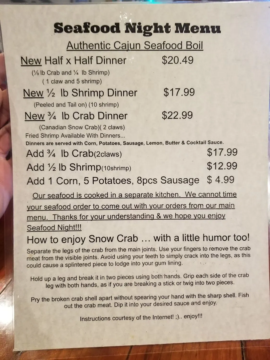 Uncle Ernie's Menu - Updated November 2025