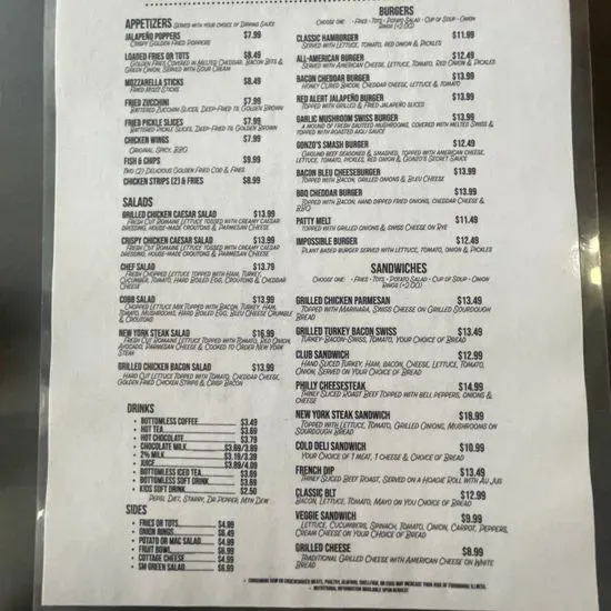 Gonzo's breakfast House Menu | Yreka, CA | Checkle