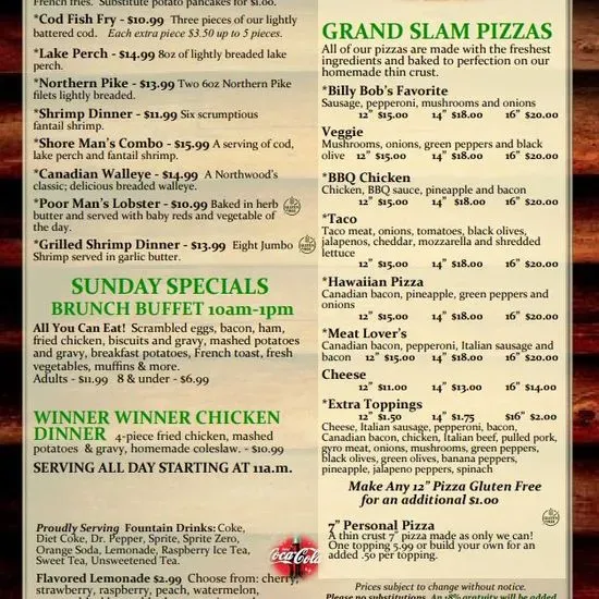 Billy Bob's Sports Bar and Grill Menu | Tomahawk, WI | Checkle