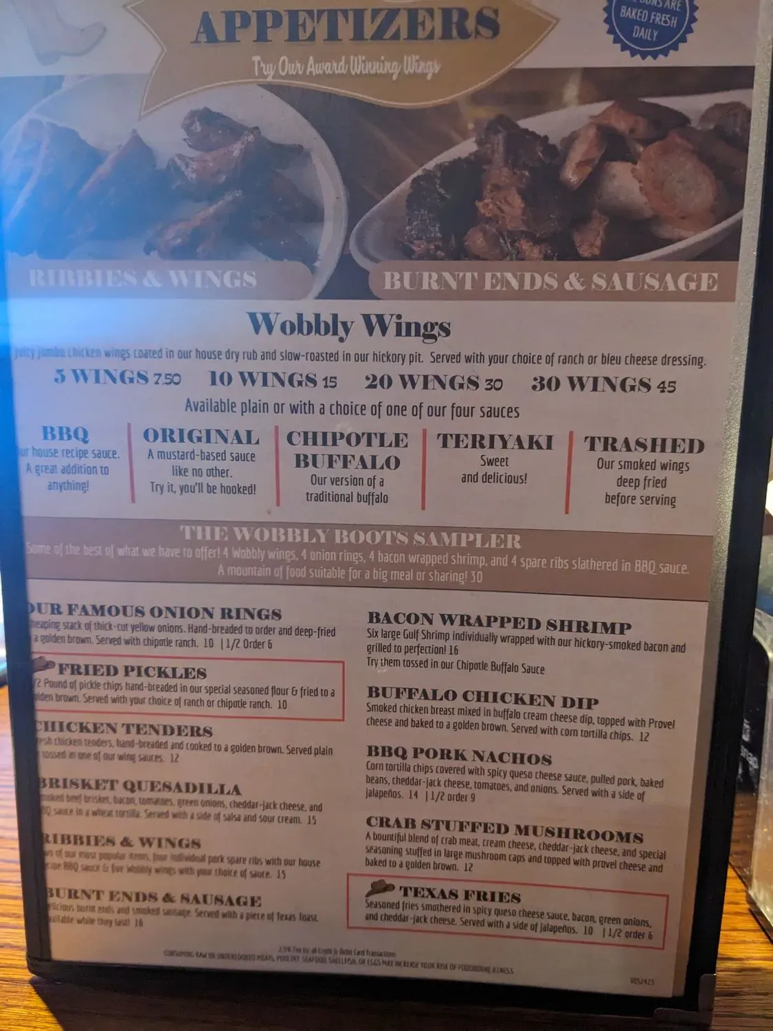 Wobbly Boots Roadhouse Menu - Updated November 2025