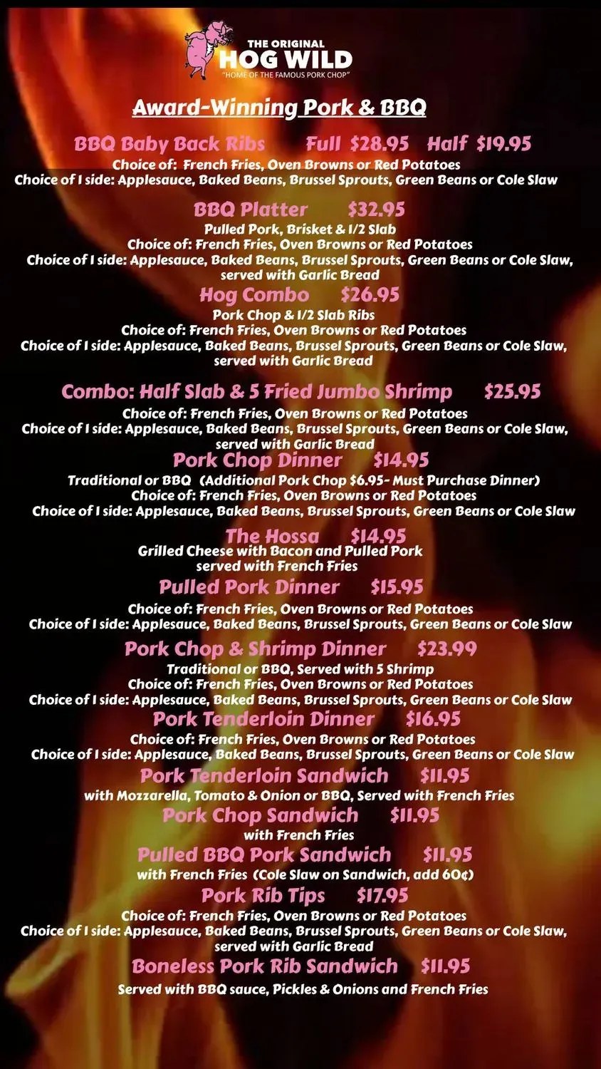 Hog Wild New Lenox Menu - Updated November 2025