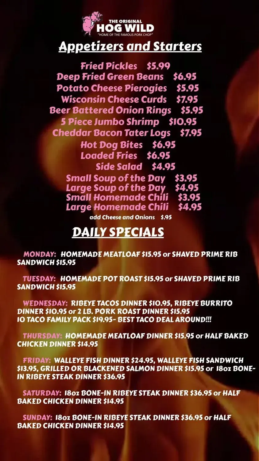 Hog Wild New Lenox Menu - Updated November 2025