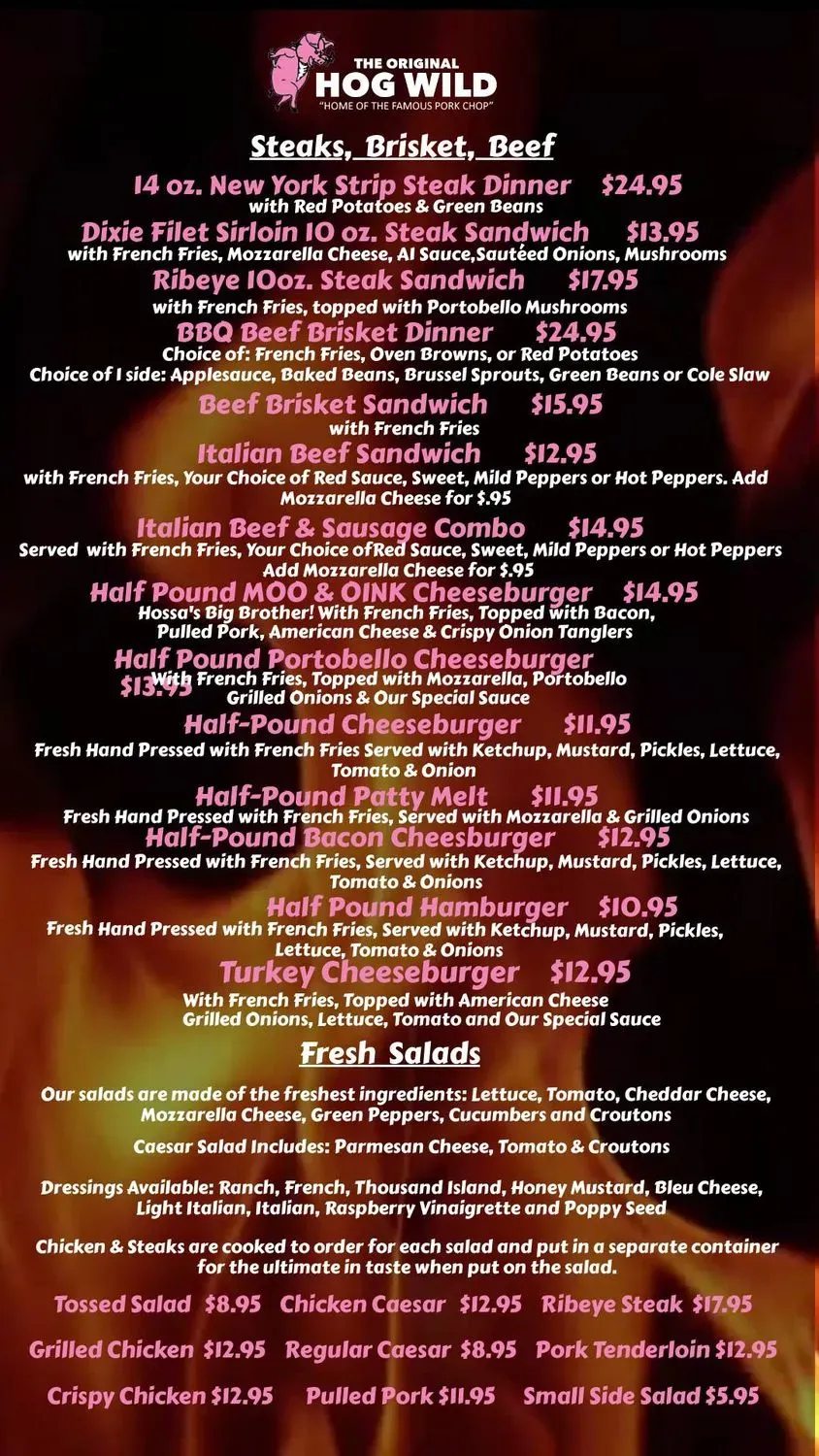 Hog Wild New Lenox Menu - Updated November 2025