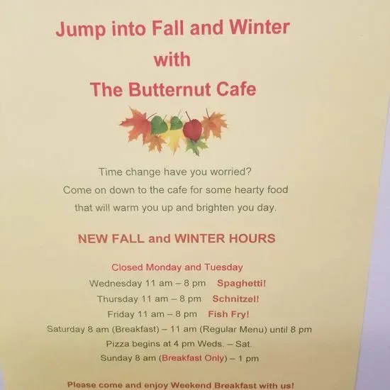 The Butternut Cafe Menu | Butternut, WI | Checkle
