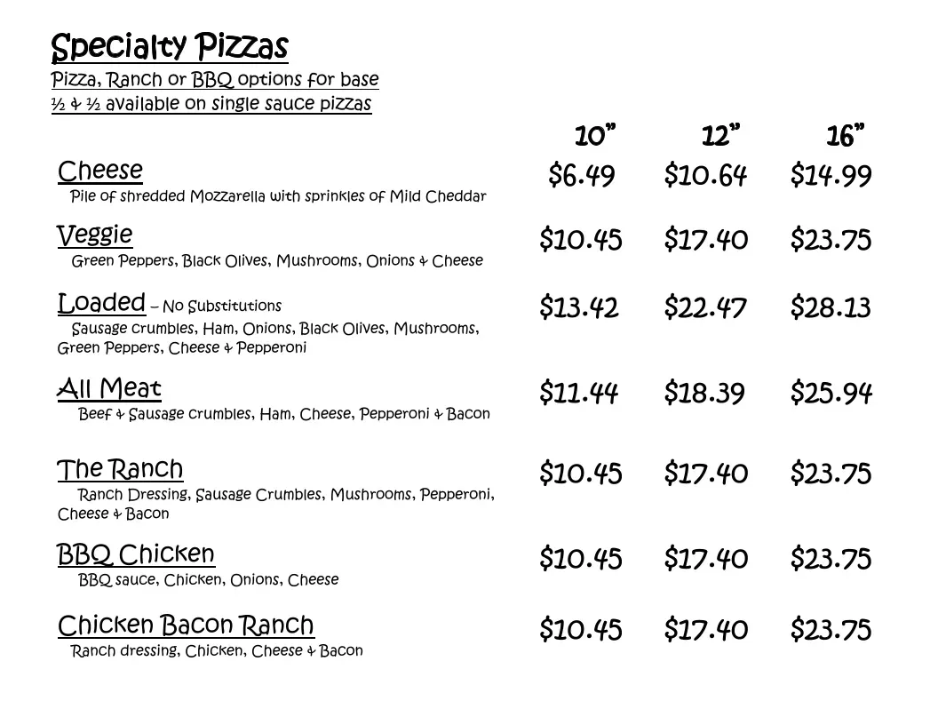 Homestead Pizza Menu - Updated November 2025