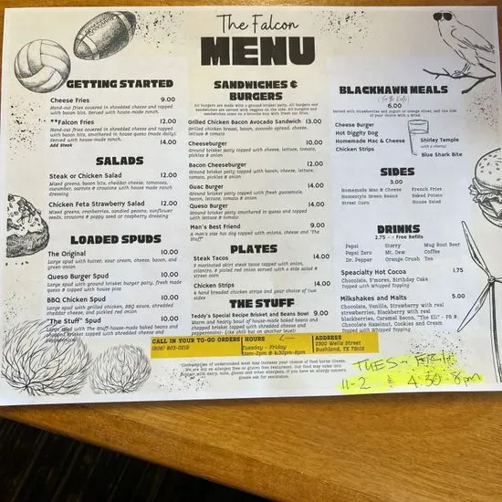 The Falcon Menu | Bushland, TX | Checkle